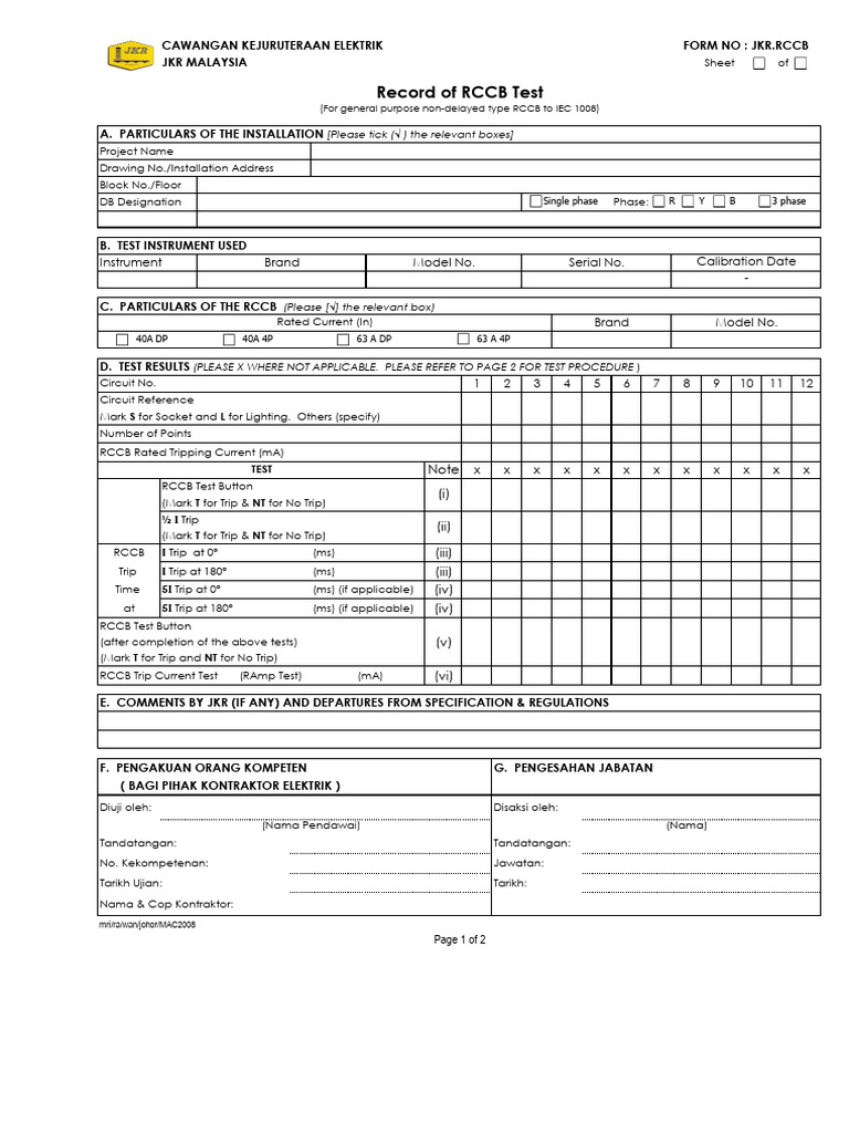 JKR - RCCB (RCCB Test) | Download Free PDF | Electrical Components ...