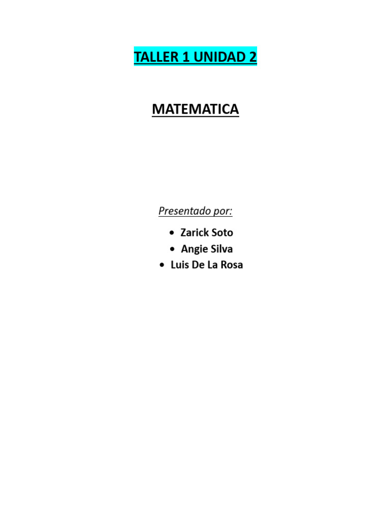 Taller 1 Unidad 2 - Mate | PDF | Ecuaciones | Objetos matemáticos