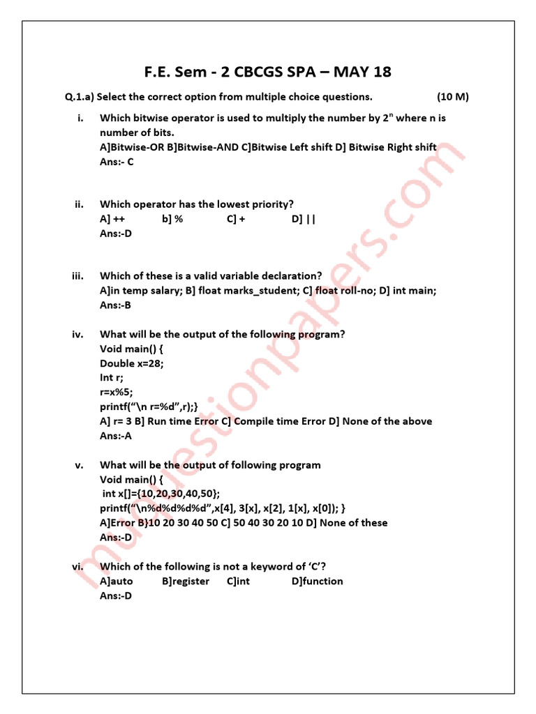 Be - First Year Engineering - Semester 2 - 2018 - December - Structured Programming Approach ...