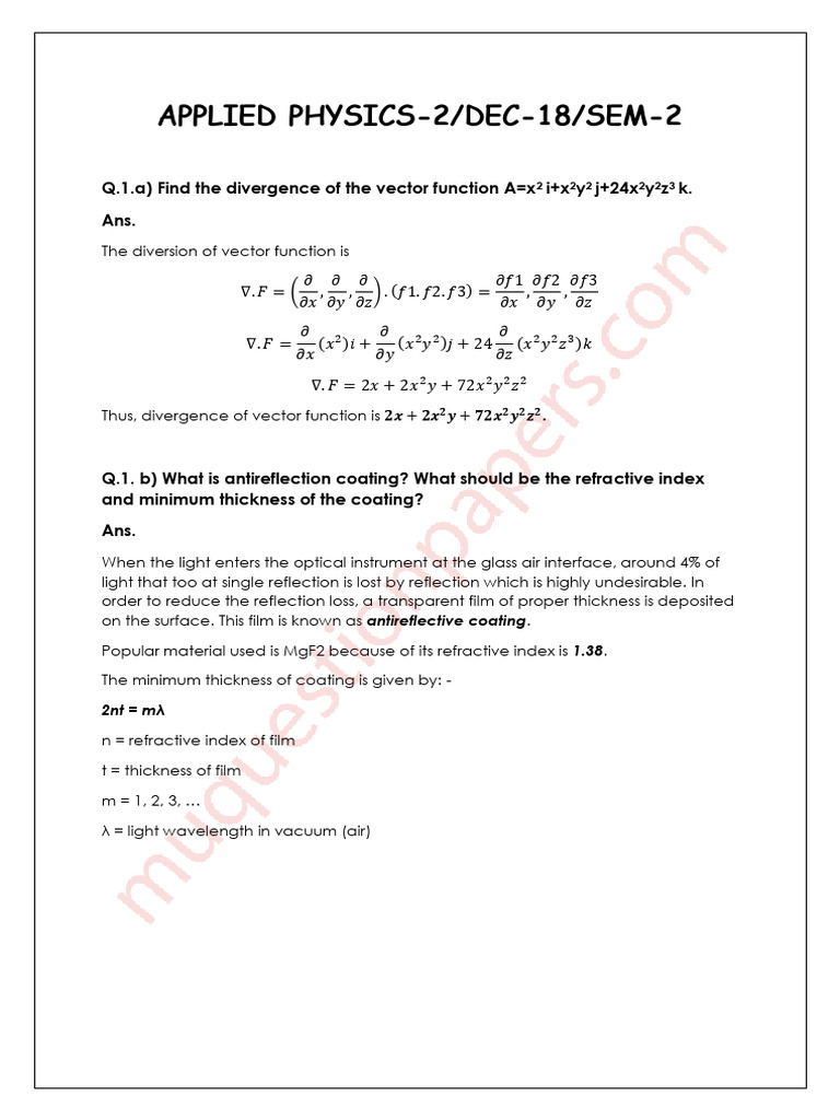 Be - First Year Engineering - Semester 2 - 2018 - December - Applied Physics II Cbcgs | PDF ...