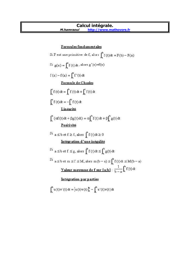 Formulaire Integrale | PDF