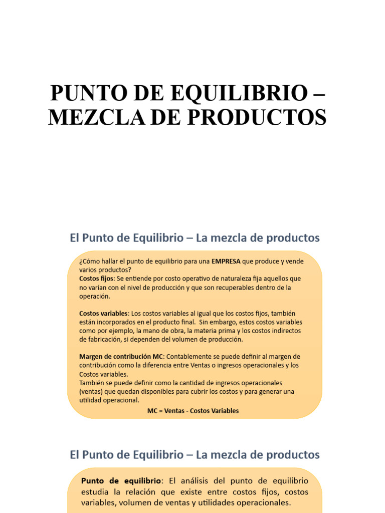 Punto de Equilibrio - Mezcla de Productos | Descargar gratis PDF | Economias | Ciencias económicas
