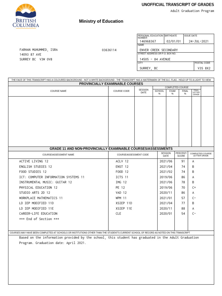 Transcript Ex11 As0 1950 BC - 1632426467313 | PDF | Advanced Placement ...