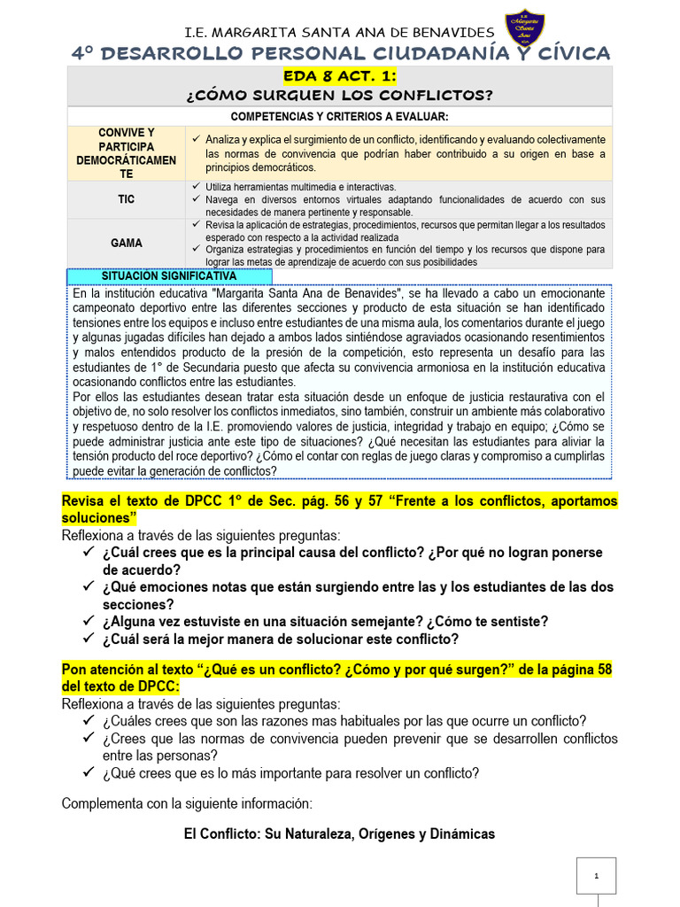 1° DPCC, Eda 8, Ficha 1 | PDF | Toma de decisiones | Justicia