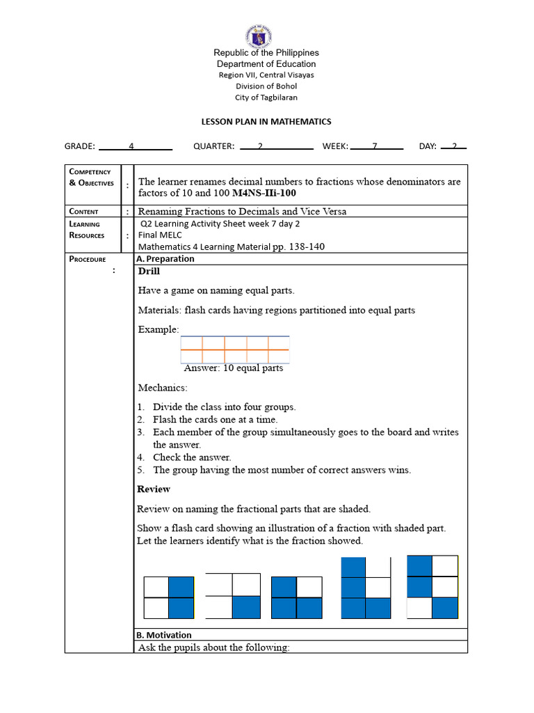 Prototype-Lesson-Plan-in-Math 4 q2 Week 7 Day 2-1 | PDF | Learning