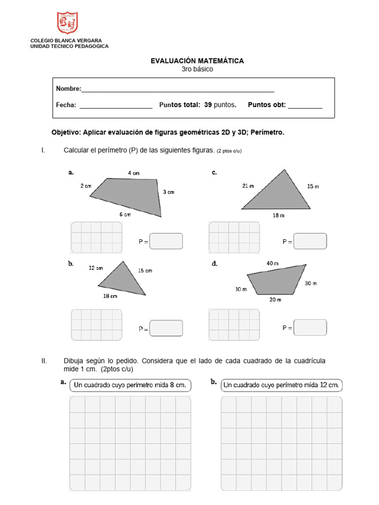Eval. Mate Figuras 2D y 3D | PDF | Geometría Elemental | Formas geométricas