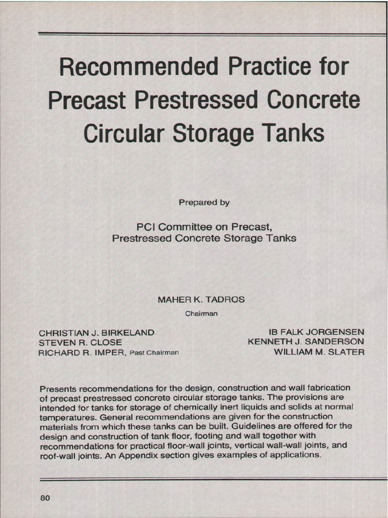 Recommended Practice For Precast Prestressed Concrete Circular Storage ...