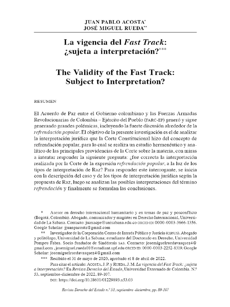 Vista de La Vigencia Del Fast Track - ¿Sujeta A Interpretación | PDF