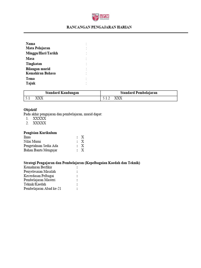 Template RPH Upm | PDF