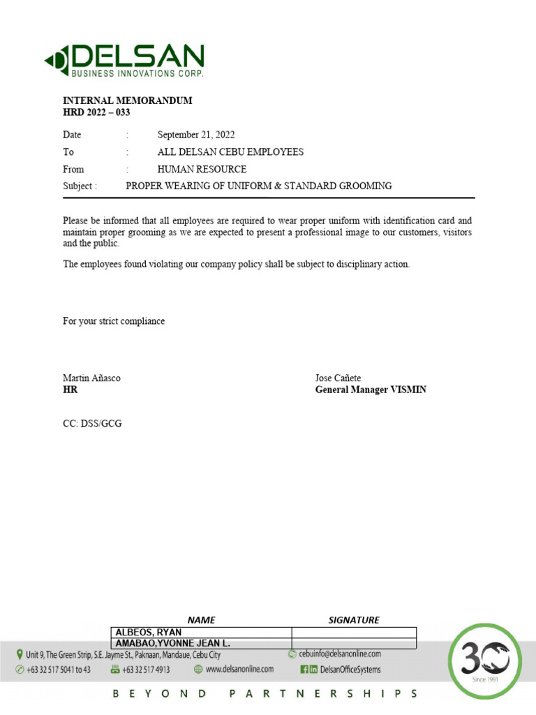 Uniform and ID Compliance Memo | PDF | Business | Social Science