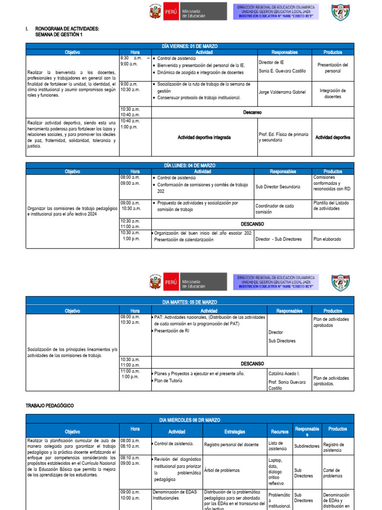 Propuesta de Actividades Primera Semana de Gestion | PDF | Modificación ...