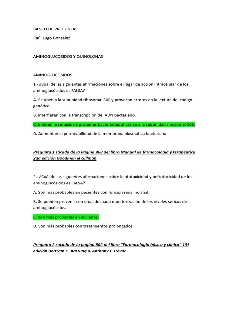 Banco de preguntas farmacologia clinica COMPLETO | PDF | Farmacocinética | Drogas