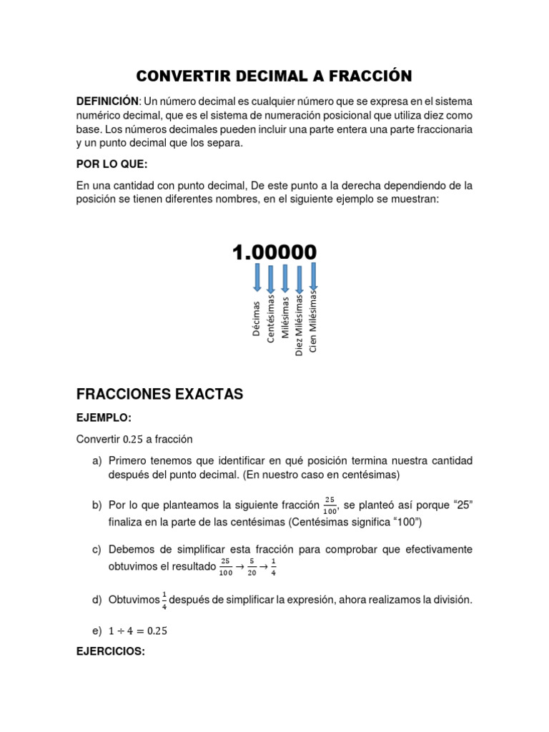 Conversión de Decimales a Fracciones | PDF | Decimal | Matemática Elemental