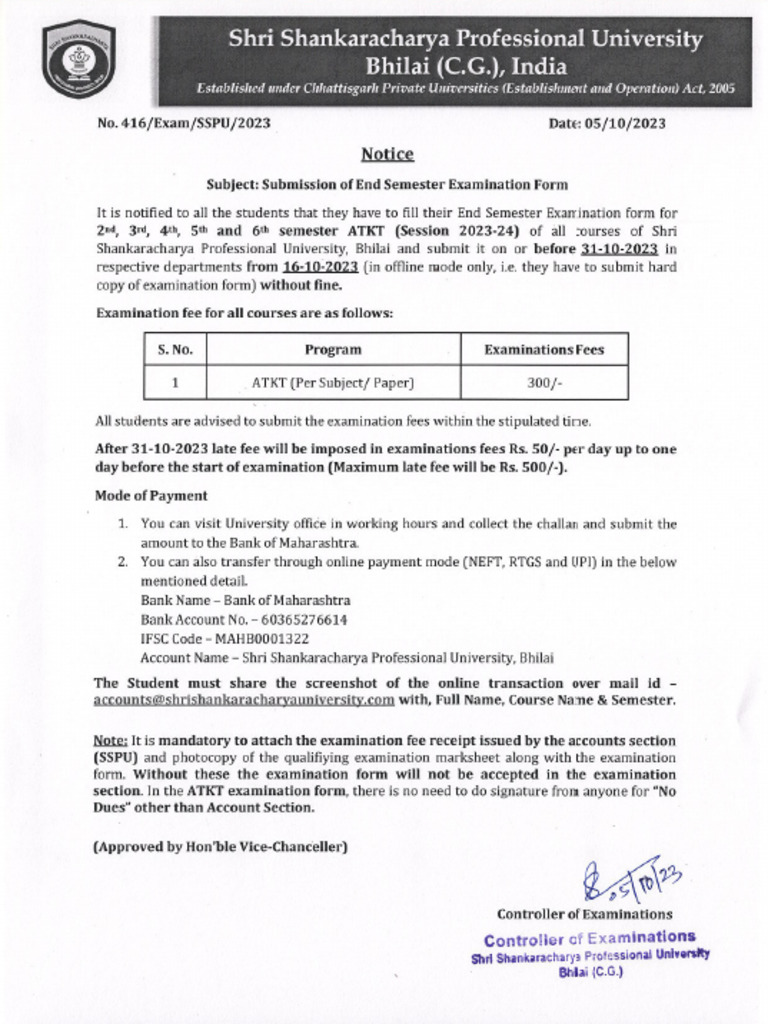 2nd To 6th Sem ATKT EXAM FORM NOTICE | PDF