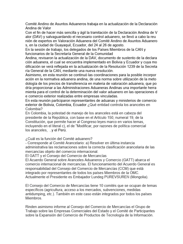 Actualización de la Declaración Andina de Valor | PDF | Economias | Economía mundial