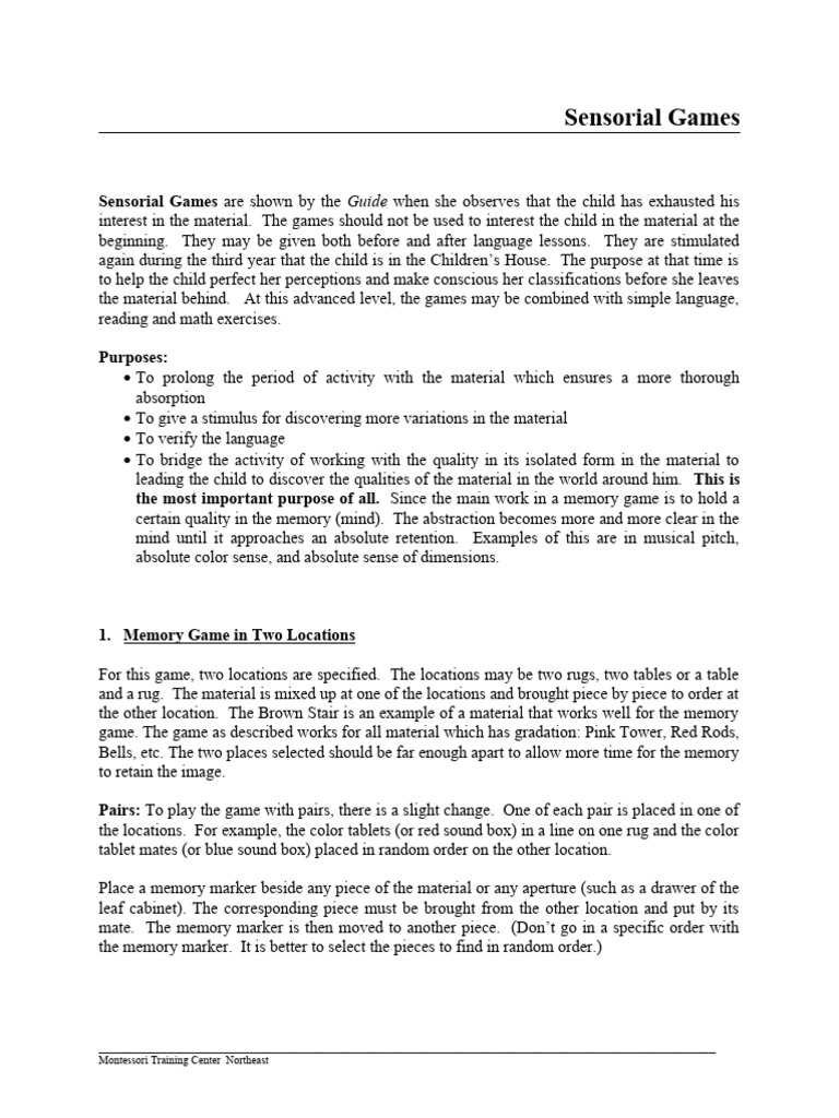 Sensorial Games Variations | PDF | Memory | Senses