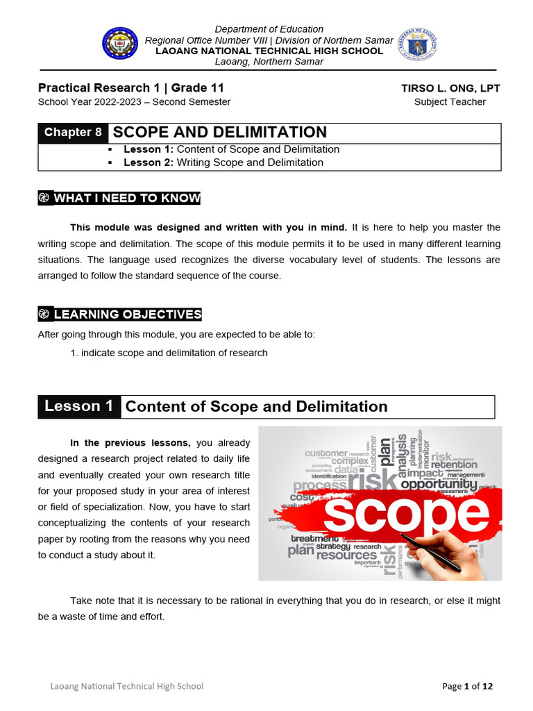 Chapter-8-Scope-Delimitation-of-the-Study | PDF | Qualitative Research ... Chapter-8-Scope-Delimitation-of-the-Study | PDF | Qualitative Research ...