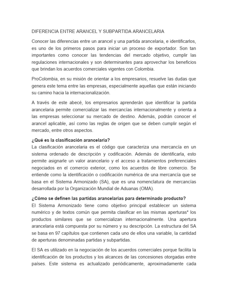 Diferencias entre arancel y subpartida | PDF | Arancel | El comercio ...