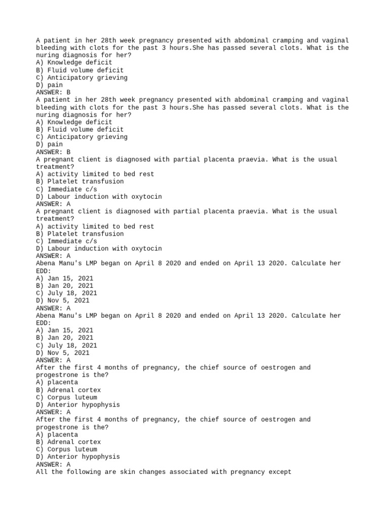 Questions Gynecology Rnur461 Firstsem Evening Accra Default For | PDF | Pregnancy | Artery