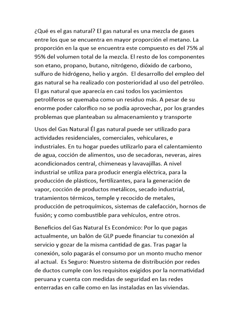 Gas Natural: Usos, Beneficios y Biogás | PDF | Gas natural | Biogás