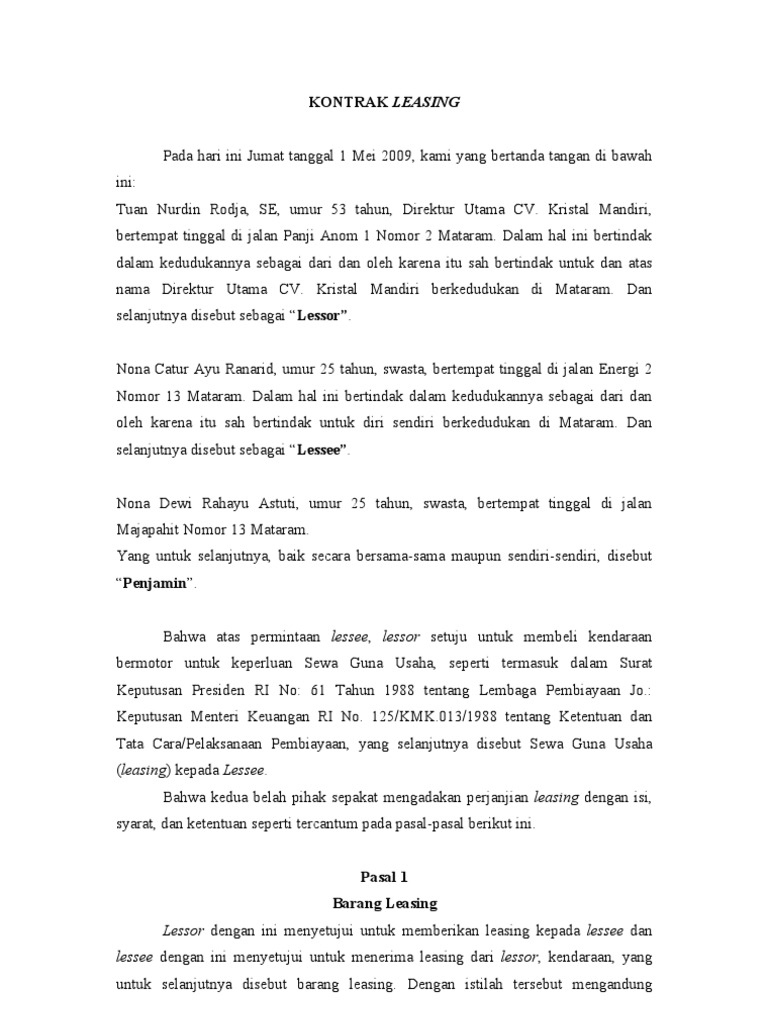 Kerjasama Leasing | PDF | Pengelolaan Keuangan & Uang