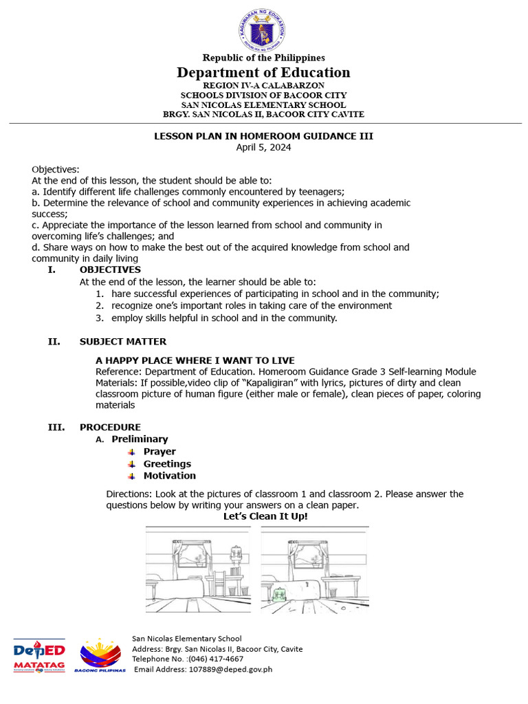 Q4 LESSON PLAN IN HOMEROOM GUIDANCE Grade 3 Apr5 | Download Free PDF | Behavior Modification ...