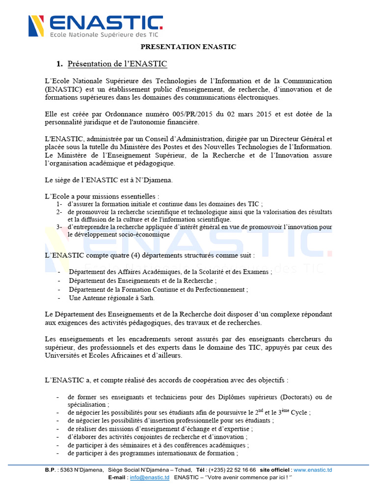 Présentation de l'ENASTIC Tchad | PDF | Technologies de l'information ...