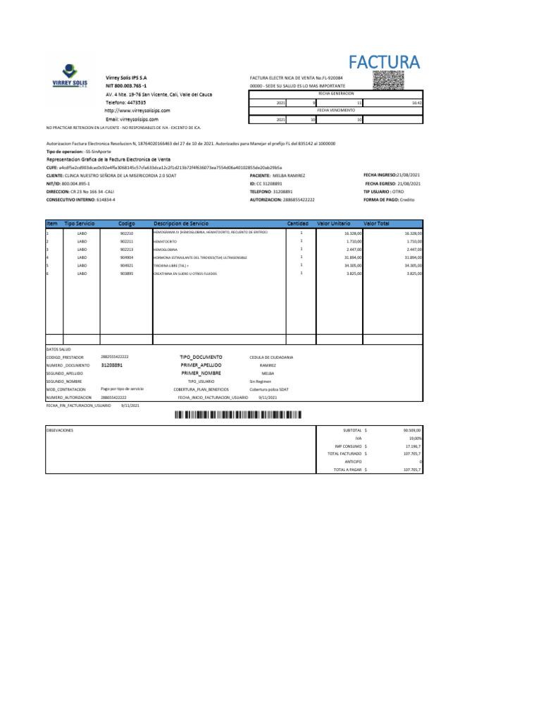 Factura Hector | PDF | Hormona | Tiroides