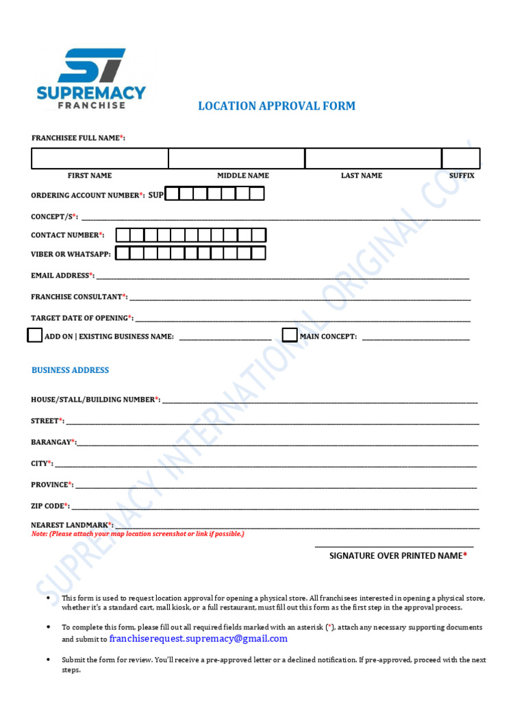 Franchise Location Approval Form | PDF | Franchising | Computing