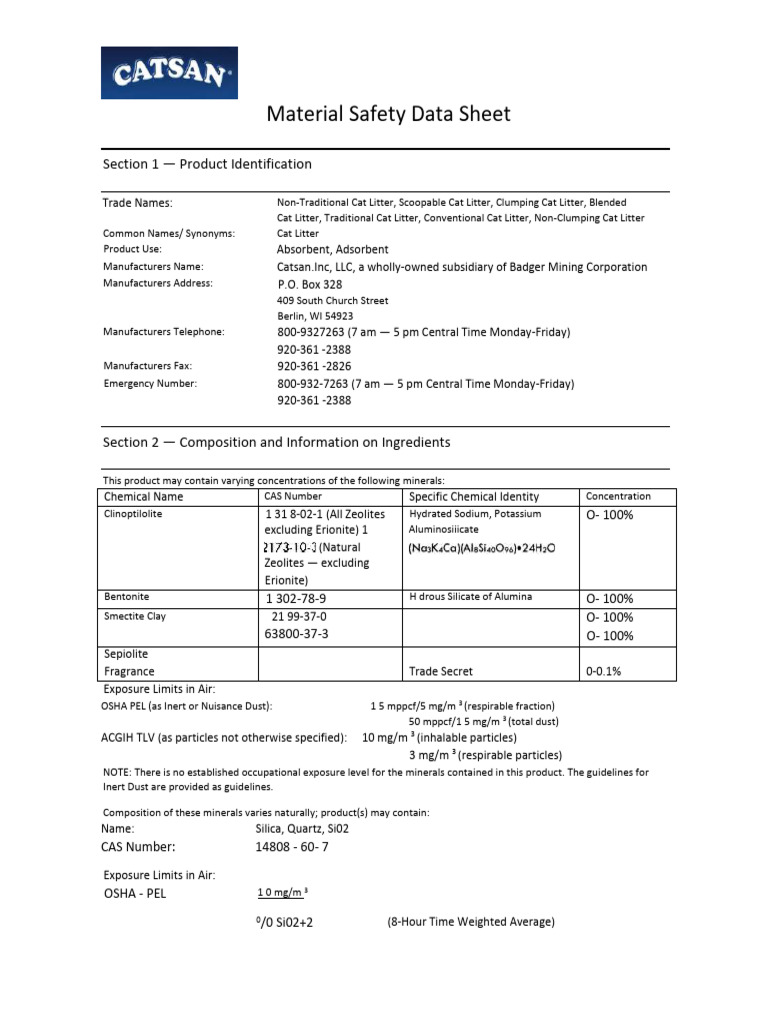 Hydrophobic Fumed Silica MSDS Overview | PDF | Silicon Dioxide ...