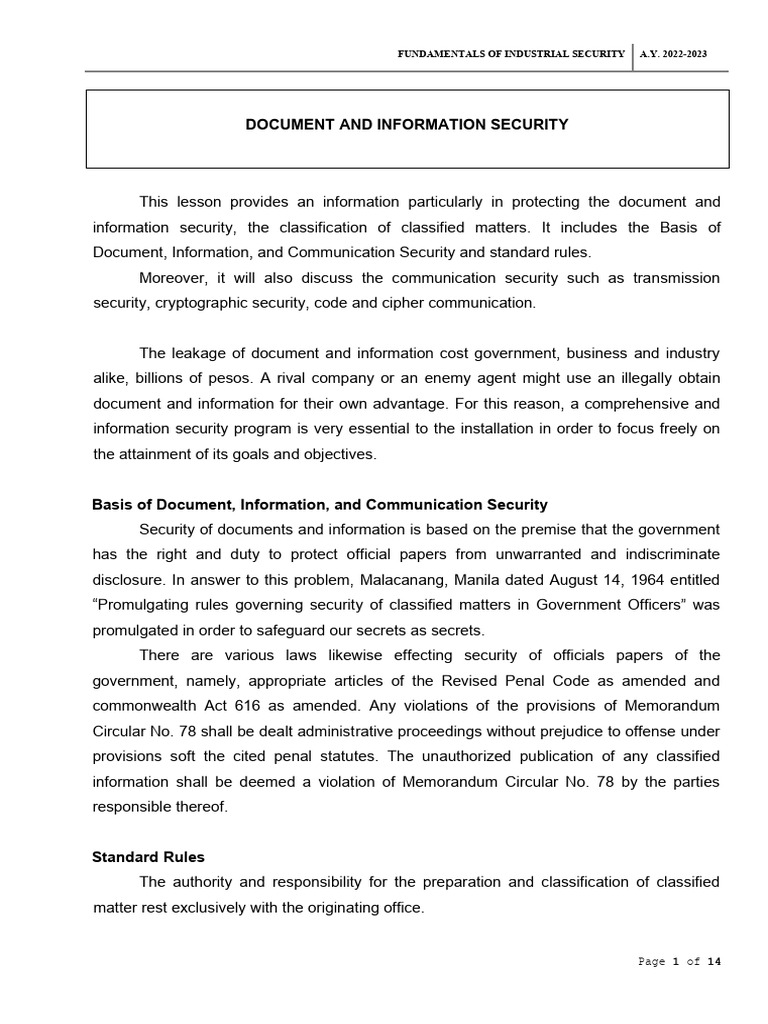 Chapter 4 Document and Information Security | Download Free PDF | Classified Information | Trade ...