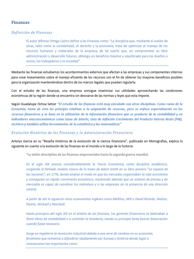 Definición y Evolución de Finanzas | PDF | Business | Contabilidad