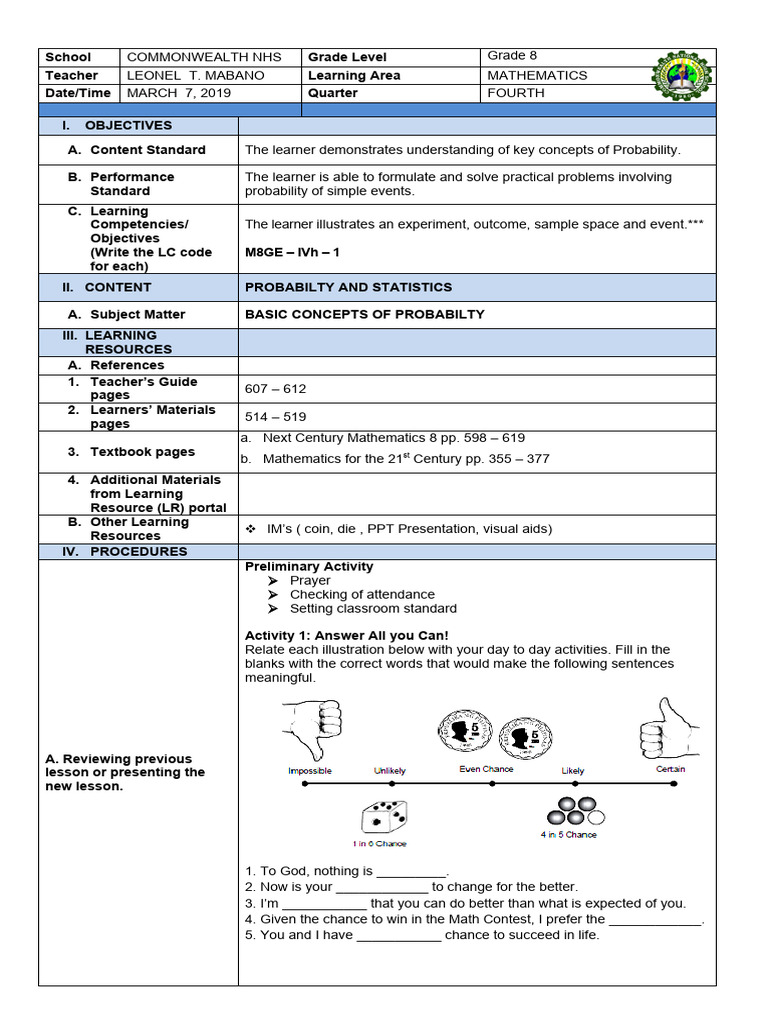 4Q. Basic Concepts of Probability | PDF | Probability | Odds