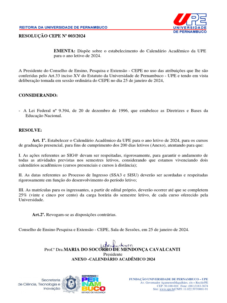 ResoluÃ Ã o CEPE NÂº 003-2024-20240227 | PDF