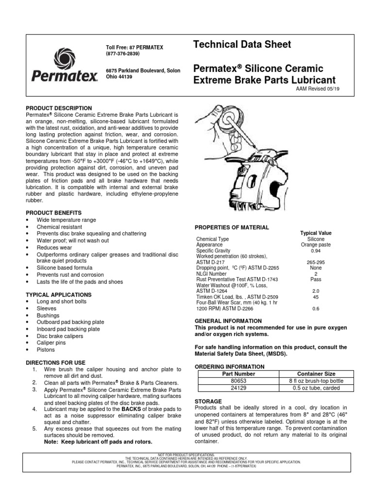 Permatex Silicone Ceramic Extreme Brake Lubricant 80653 (Orange) | PDF ...