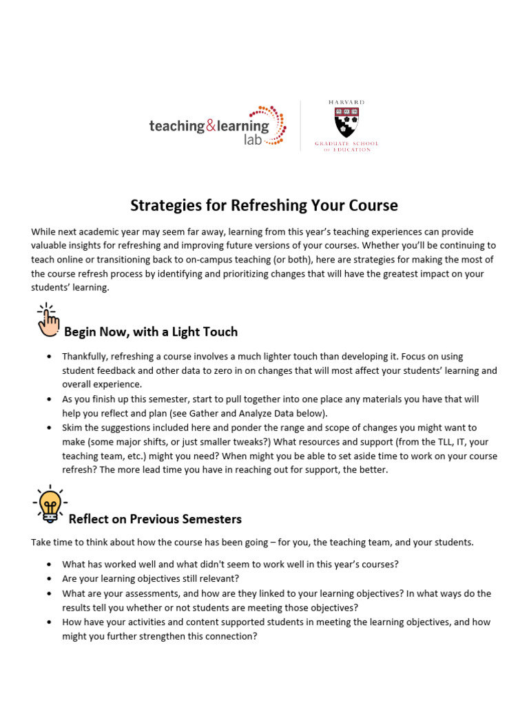TLL Strategies To Refresh Course | PDF | Learning | Educational Technology