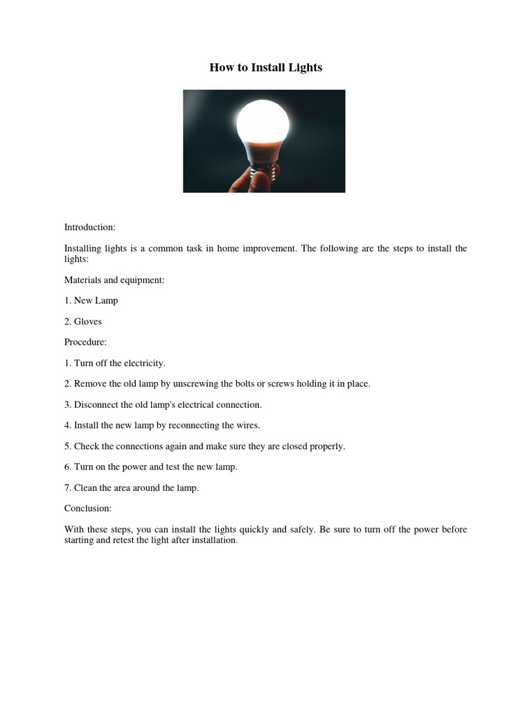 Step-by-Step Light Installation Guide | PDF