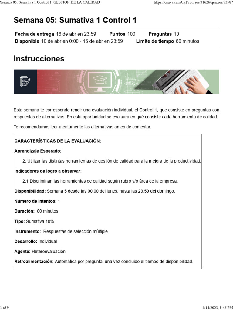 Semana 05 Sumativa 1 Control 1 GESTION DE LA CALIDAD | PDF | Gestión de la calidad | Six Sigma