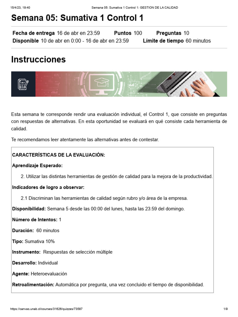Semana 05 - Sumativa 1 Control 1 - GESTION DE LA CALIDAD | PDF | Six Sigma | Gestión de la calidad