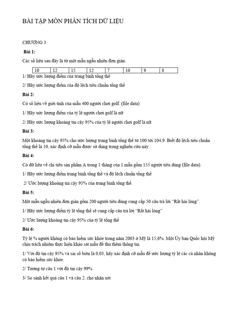 BÀI TẬP CHƯƠNG 3 - MÔN PTDL - SV | PDF