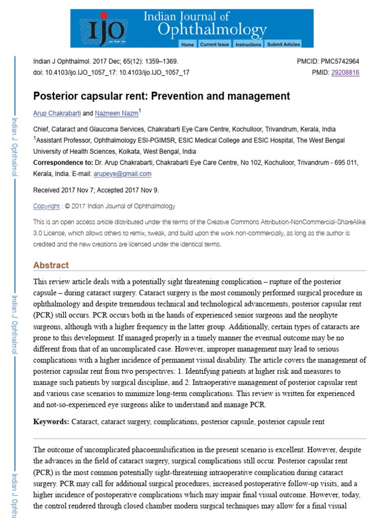 Posterior Capsular Rent Prevention and Management | PDF | Glaucoma ...