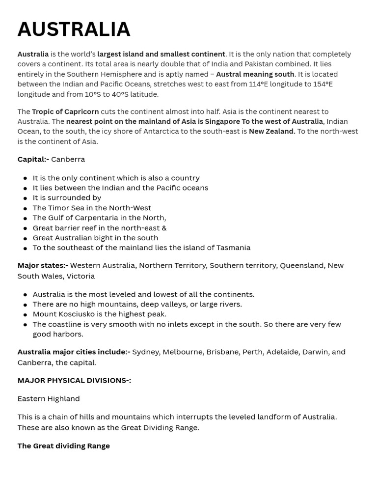Overview of Australia's Geography and Climate | PDF | Australia | Island