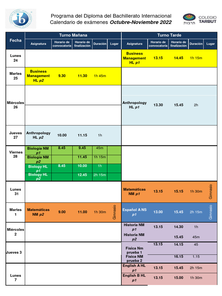 IB Exams Timetable 2022 - v1 6 Oct | PDF