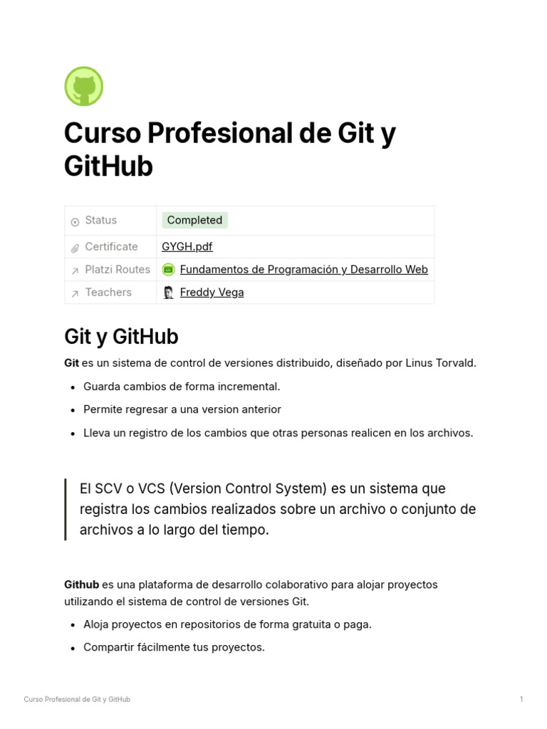 Curso Profesional de Git y GitHub | PDF | Control de versiones | Archivo de computadora