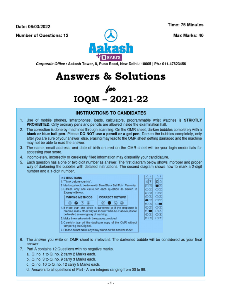 IOQM 2020 21 - (Answers & Solutions) Part A | PDF | Euclidean Geometry ...
