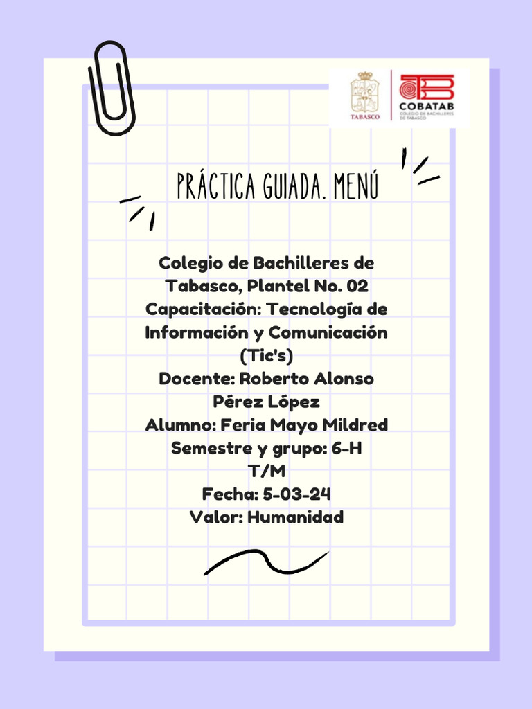 Práctica Guiada - Menú | PDF