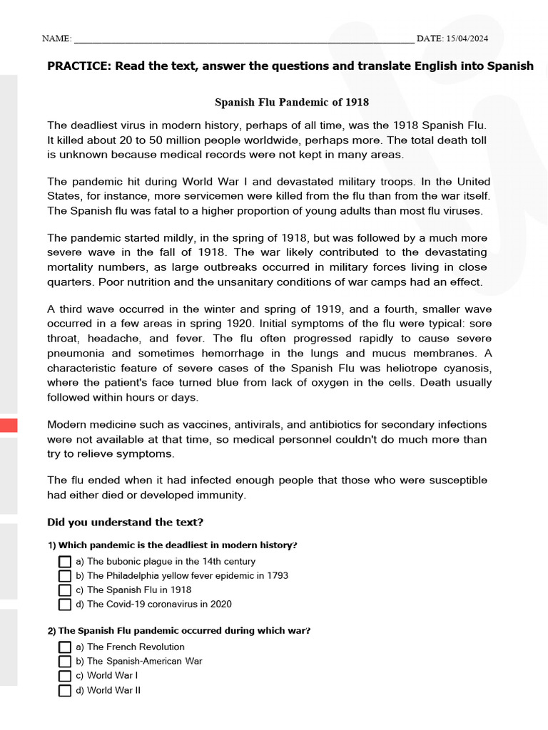 Spanish Flu Pandemic Overview | PDF | Influenza | Pandemic