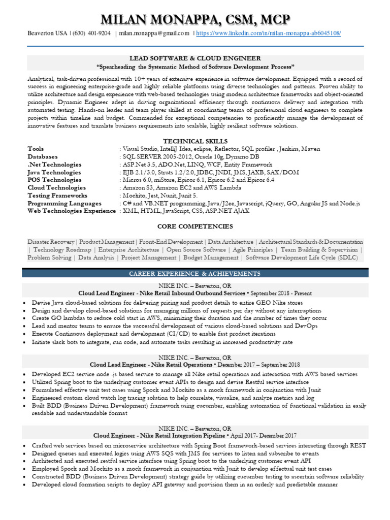 Monappa CV | PDF | Cloud Computing | Unit Testing