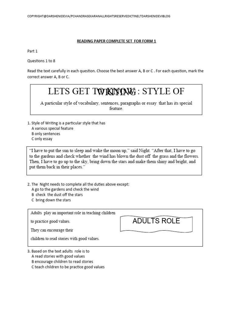 Reading Paper Complete Set For Form 1 30102022 | PDF | Aquarium | Video ...