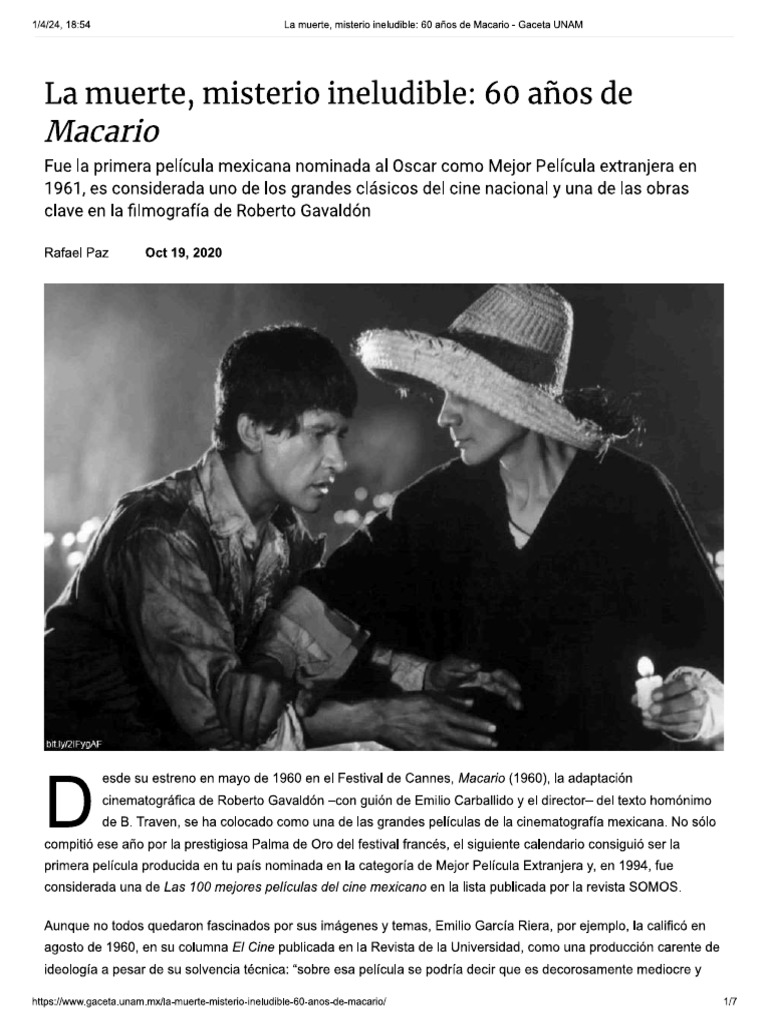 La Muerte, misterio ineludible. 60 años de Macario | PDF